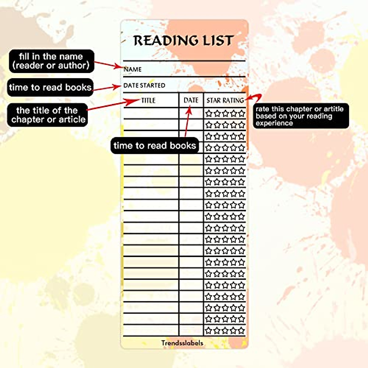 Reading List Bookmark Tracker 3 x 8" Personal Libraries Reading Page Cards Book Tracker Notecards Reading Log for Reading Student Lover Readers Literary Gifts,Book Accessories 50 Pcs