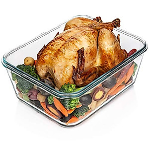 14 Cup/ 112 oz LARGE Glass Food Storage Container with Locking Lid. Ideal for Storing food, Vegetables or Fruits. Baking Casserole, Lasagna, Baking, Roasting chicken & lot of other tasty Food BPA Free