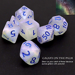 Haxtec DND Dice Iridescent Glitter Blue Numbers Polyhedral D&D Dice for RPGs-Milky Way