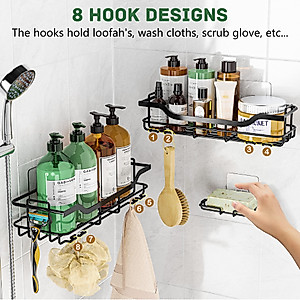 OMAIRA Shower Caddy 3-Pack, Adhesive Shower Organizer with Soap Holder, Rustproof No Drilling Shower Shelves for Inside Shower Bathroom Organizer and Storage, Black(Large)