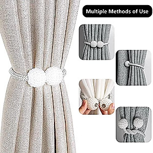 YangMeng Window Strong Magnetic Curtain Tiebacks Outdoor Curtain tiebacks for Patio- Pearl Ball Tie Backs for Curtains Thin or Thick Home&Office Window Draperies (F, 2PC)