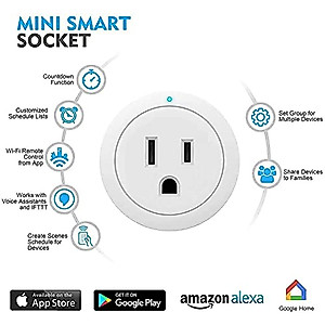 Amysen Smart Plug, Wi-Fi Outlet Socket Works with Alexa and Google Home, Remote Control with Timer Function, No Hub Required, ETL FCC Listed (4 Pack)
