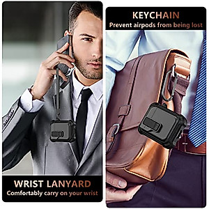 Polislime AirPods Case Cover with Cleaner kit & Magnetic Anti-Lost Straps,Secure Lock Clip with Carbon Fiber Protection Design Case Shell for Apple Airpod Case 2nd &1st Generation -【5 in 1】 Black