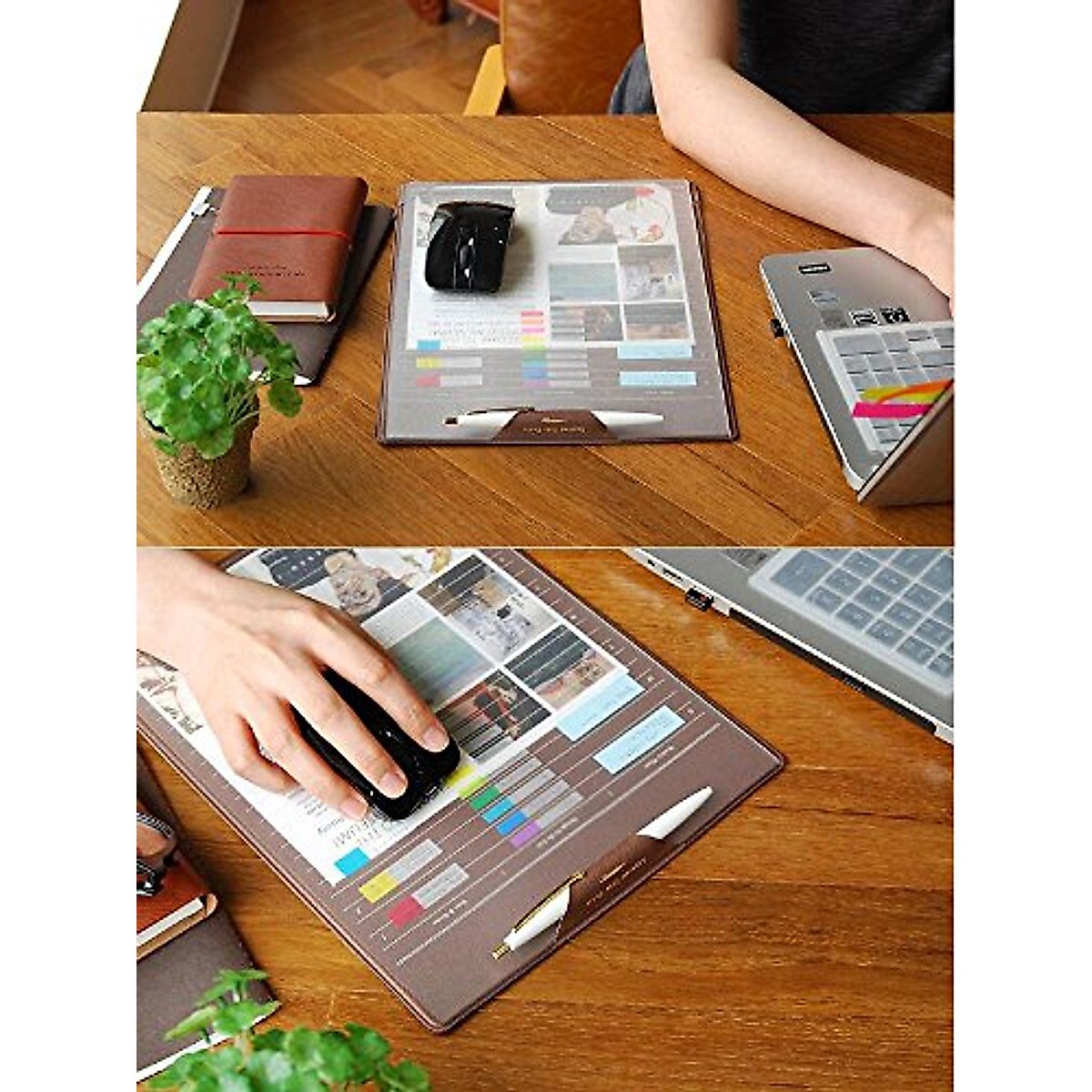 ELSKY Office Mouse Mat for Computer or Laptop,Gmaing Mouse Pads/Mouse&Desktop Protector/Keyboard Pad,Drawing & Writing Pad with Card Schedule Pockets,Cover with 2 Transparent Sheets for Memo (Coffee)