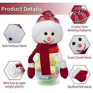 ZCONIEY 2 in 1 Christmas Candy Jars, Home Holiday Decor, Clear Plastic Cookie Jar with Snowman Doll, Sweet Gift Box Bottle Holder