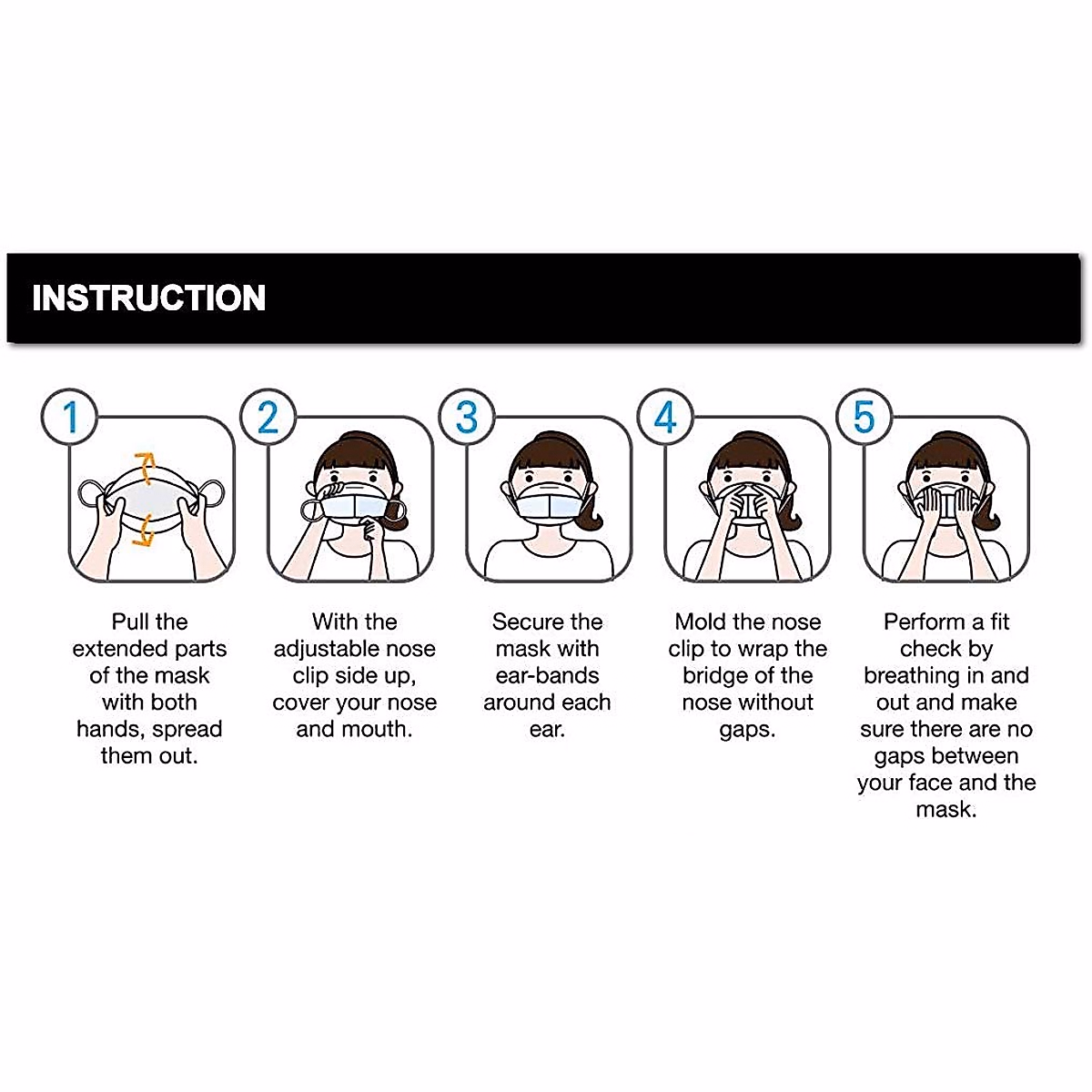 BLUNA FACE FIT [10 Pack :: Authentic [Black] Premium KF94 Certified Mask [Adjustable Ear Loop] [Large][Made in Korea]