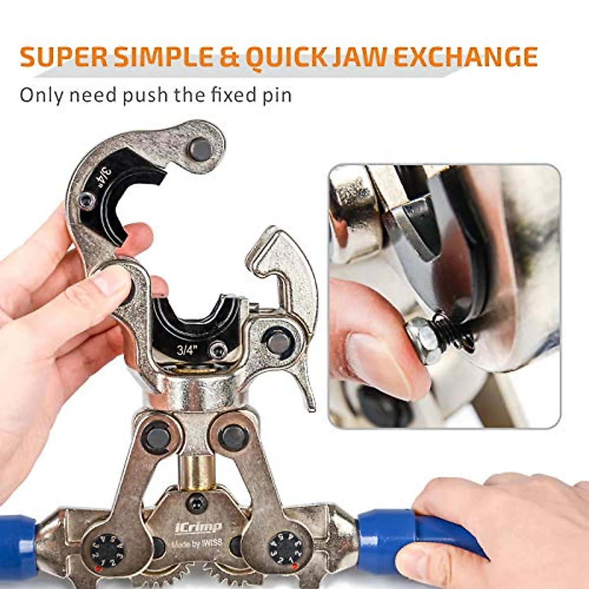 iCrimp Copper Tube fittings Crimping tool with 1/2,3/4 and 1-inch Jaw for ProPress copper fitting IWISS-1632AF