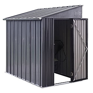 MUPATER Outdoor Storage Shed 4x6 FT, Garden Tool Shed, Metal Lean-to Shed Kit for Backyard Lawn with Lockable Door and Vents, Grey