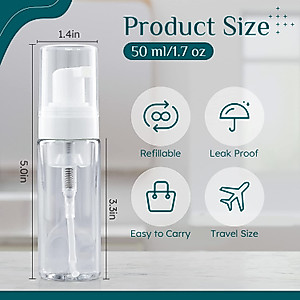 RAYNAG 2 Pack Foam Pump Bottles Foamer Bottle Mini Travel Size Soap Dispenser Mini Clear Bottles Plastic Pump Bottle, 50 ml/1.7 oz