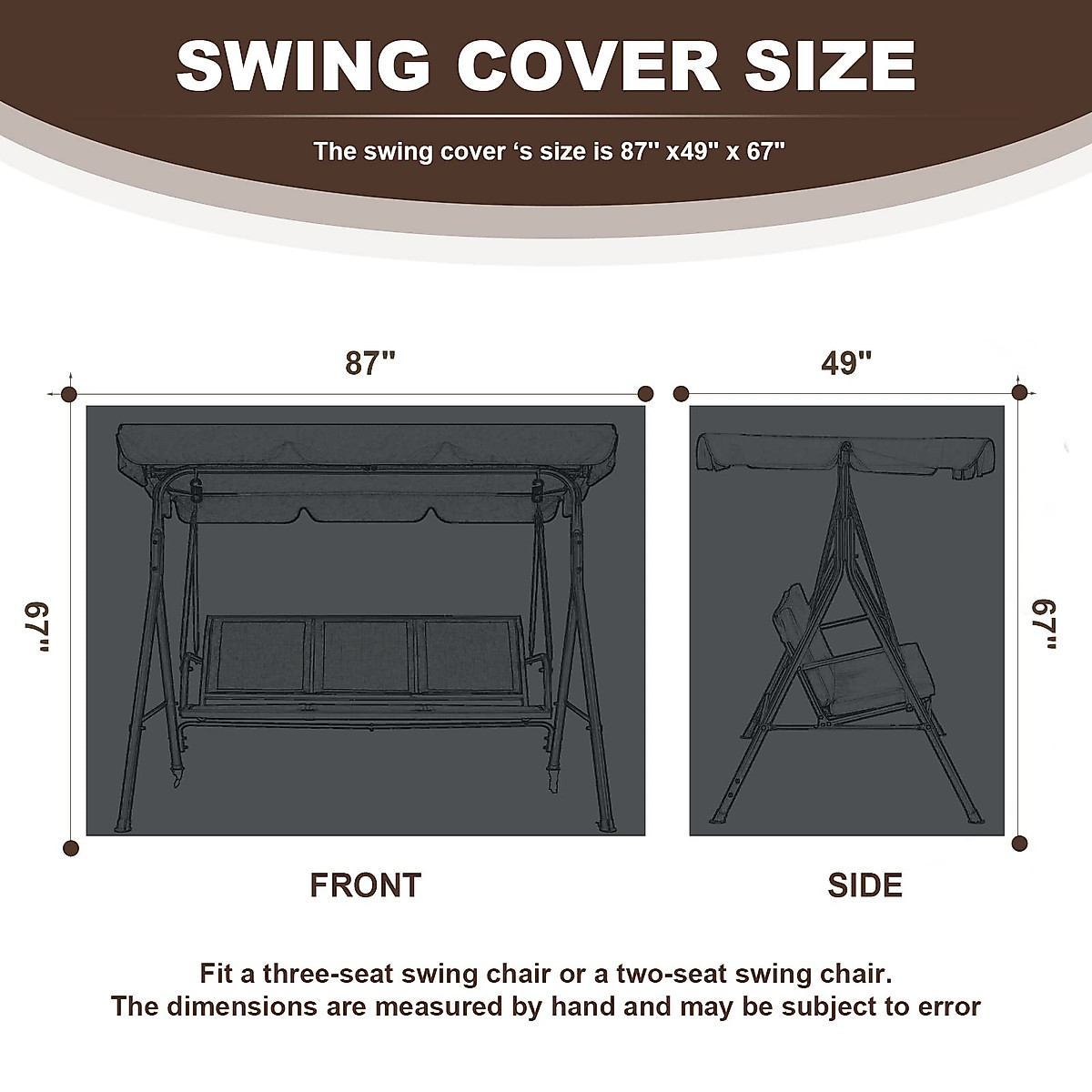 boyspringg Outdoor Swing Cover 3 Seater Waterproof, Patio Swing Cover 87x49x67 Inch, Porch Swing Cover for Outdoor Furniture, Durable Waterproof UV Resistant Weather Protector ( Black )