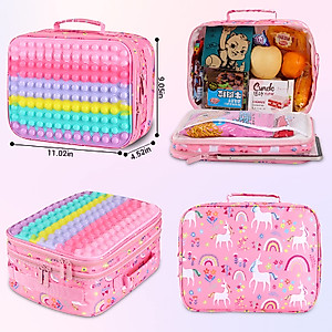 MOVCZON Rainbow Lunch Box for Girls Kids Lunch Bag Set School Supplies for Kids Insulated Lunch Tote Bag- Picnic Leakproof Cooling Lunch Containers with Adjustable Shoulder Strap Back to School