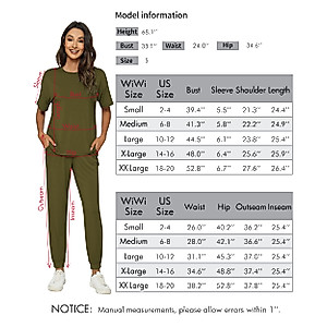WiWi Viscose from Bamboo Pajamas Set for Women Short Sleeve Loungewear 2 Piece Outfit Long Pants Jogger Sets S-XXL, Dark Army Green, Medium