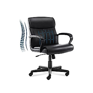 Office Chair, Leather Executive Office Chair Mid Back Soft Comfy Ergonomic Desk Chair,Swivel Rolling Task Chair,Adjustable Height& Tilt Home Office Chair with Wheels Padded Armrest,Black
