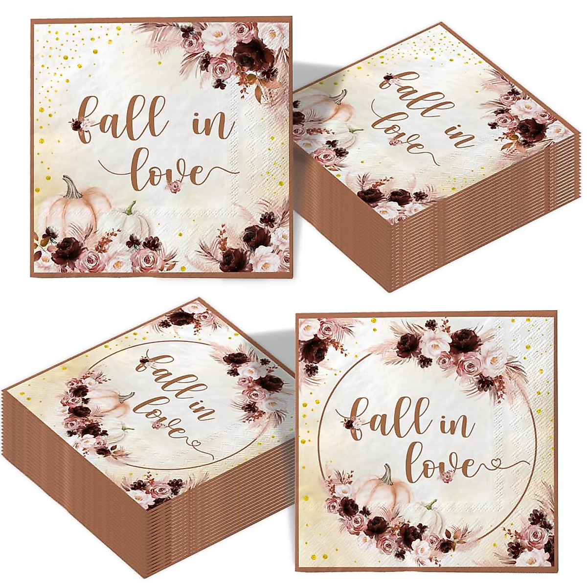 Fall in Love Bridal Shower Napkins Fall in Love Bridal Shower Decorations 40Pcs Fall in Love Napkins Fall Pumpkin Maple Leaf Napkins for Autumn Thanksgiving Party Disposable Supplies…