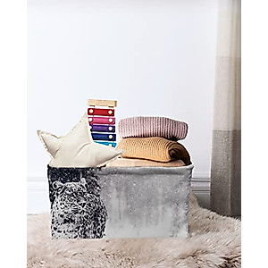Animal Themed Storage Bins for Organizing, Decorative Large Closet Organizers with Handles Cubes - 2 Pack Fabric Baskets for Shelves, Closets, Laundry, Nursery, Wild Tiger Leopard Walking in the Snow