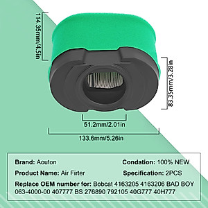 Aouton 792105 2 Pack Air Filter for BS 276890 593435 593240 407777 40G777 445667 445877 4163206 4163205 21544700 Z425 LA165 D160 D170 Z245 MIU11515 GY21057 Lawn Mower Air Filter