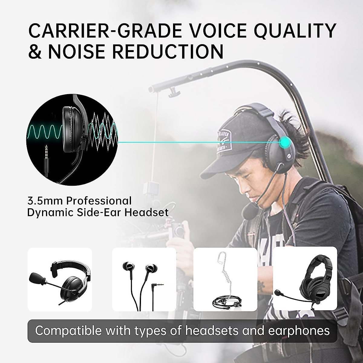 Hollyland Mars T1000 [Official] Full Duplex Wireless intercom System for 5 Users-1 Base Station & 4 Wireless beltpacks with Dynamic Ear Headset & Microphone for Church, Drone, Events, Broadcast.