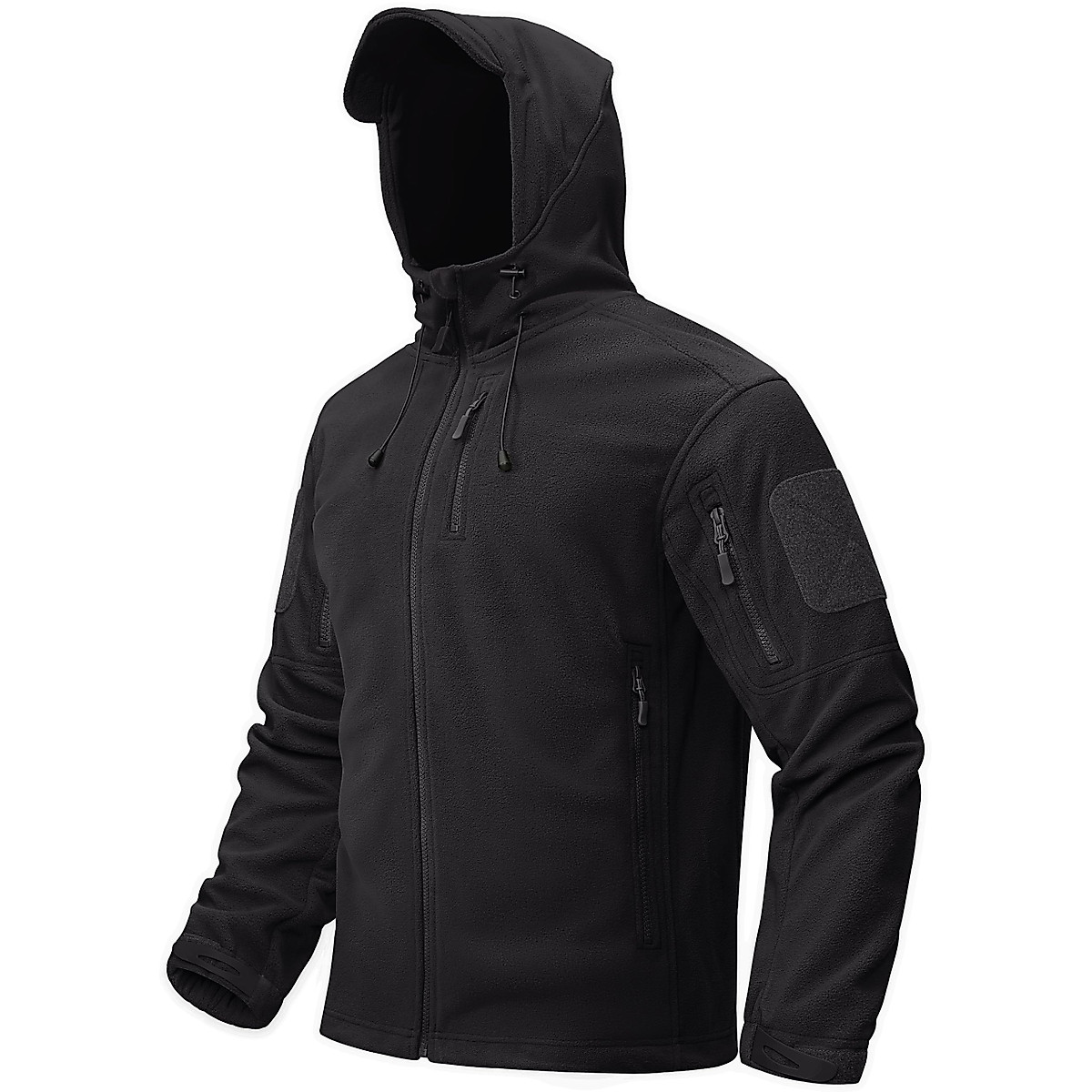 TACVASEN Hoodie for Men Tactical Jacket Fleece Lined Zip Up Hooded Jackets Thick Fuzzy Coat Winter Hoodie Black S