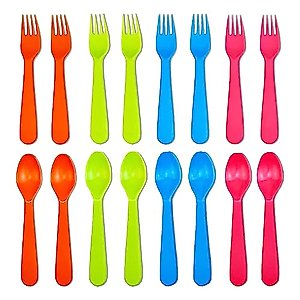 Jawbush 16 Pcs Kids Forks and Spoons Set, Plastic Toddler Utensils Kids Silverware Set with Bright Colors, Reusable Durable Flatware Set for Lunch Box, Easy to Use Both for Kids or Adults, BPA Free