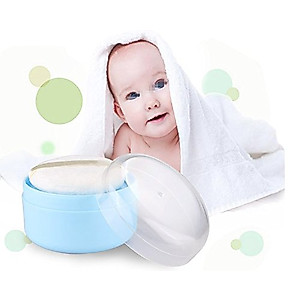 Baby After-Bath Powder Puff Container Jars Empty Refillable Plastic Soft Face Body Powder Box with Sifter Portable Baby Care Kit Case Cosmestic Makeup Dispensor (Blue)