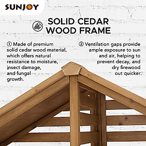 Sunjoy 69" Firewood Rack, Outdoor Wooden Storage Shed, Firewood Storage Rack with Waterproof Asphalt Roof and 2-Tier Shelves by YardCove Brown