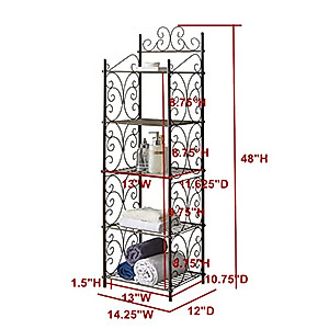 Kings Brand Furniture - 5 Tier Bathroom Storage Shelf Unit, Free-Standing Metal Rack Shelving for Kitchen, Living Room, Hallway, Pewter