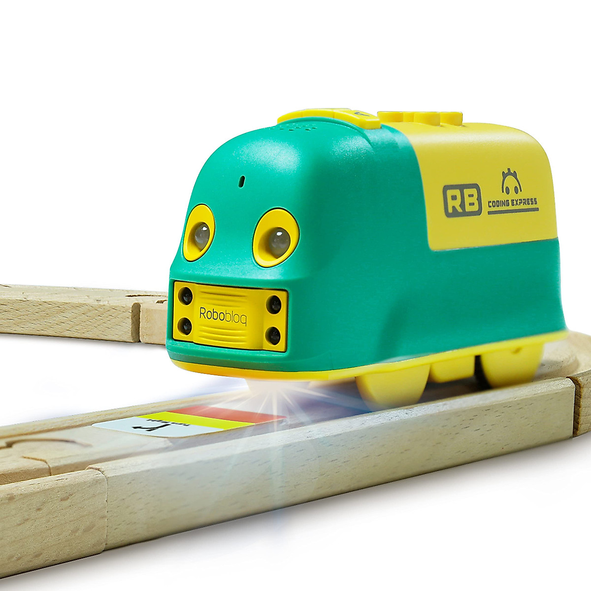 Robobloq Coding Train Set, 22 Functions Lights & Music, 3 Modes, Compatible to Major Wooden Train Tracks and Building Blocks, Great Gifts of STEM Toys for Children Aged 3-7