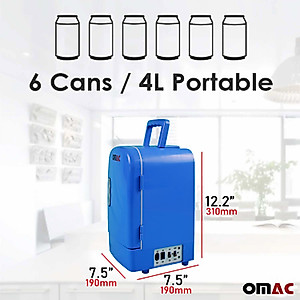 OMAC Mini Fridge 4 Liter AC/DC Power, 12V, Portable, Thermoelectric Cooler and Warmer Personal Refrigerators, Blue