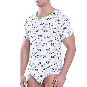 Landofgenie Men Short Sleeve Bodysuit Pajama Panda Print Bodysuit One Piece Pajamas Rompers Basic Onesie 3XL