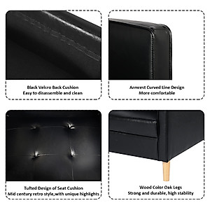 STHOUYN Black Faux Leather Accent Chairs Set of 2 Small Living Room Bedroom Chairs, Comfy Reading Chair Single Sofa for Adults, Suitable Small Spaces Office Couch, Easy Assembly