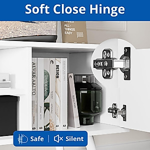 Cozy Castle TV Stand for 50 Inch TV, Mid Century Modern Entertainment Center with Storage Cabinet, TV Media Console with Charging Station for Living Room, Bedroom, White