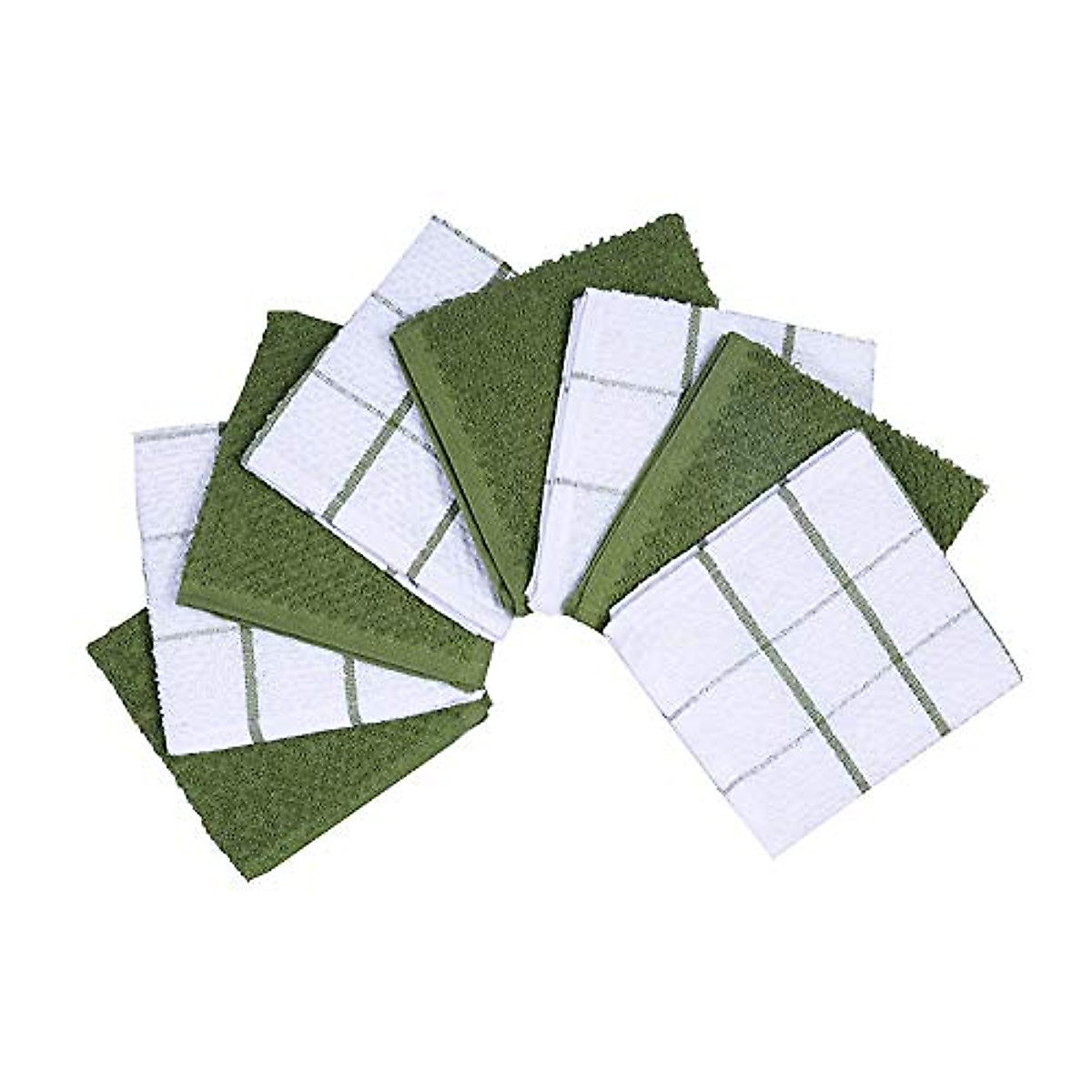 AMOUR INFINI Cotton Terry Kitchen Dish Cloths | Set of 8 | 12 x 12 Inches | Super Soft and Absorbent |100% Cotton Dish Rags | Perfect for Household and Commercial Uses | Green