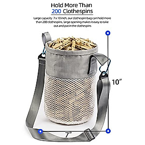 KOOZTI Mesh Clothespin Bag for Clothesline Outdoor, Clothes Pin Bag with Shoulder Straps, Drawstring Closure, Ventilated and Moisture Resistant, Large Capacity Laundry Clothespin Storage Bag with Hook