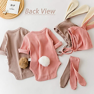 ACEHCEAR Baby Boys Girls Bunny Outfit My First Easter Outfits Baby Halloween Costume Infant Newborn Bodysuit Romper with Long Bunny Ear Hat 0-6 Months