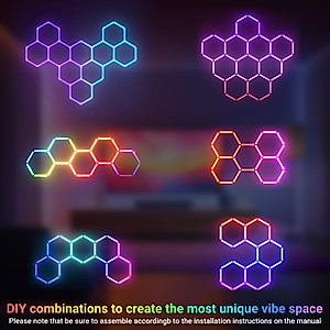 RGB Hexagon Lights - RGB Wall Lights with Music Sync, Dimmable and Speed Adjustable LED Hexagon Lights, LED Wall Lights for Gaming Room Decor, Streaming, Party, Bar, Gym
