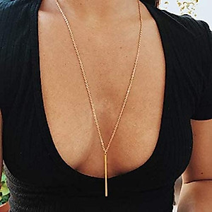 YQZIYOU 4 PCS Long Necklaces for Women - Fashion Pendant Necklace Jewelry, Golden Bar Feather Circle Leaf Lock Tassel Y Necklace Jewelry Set