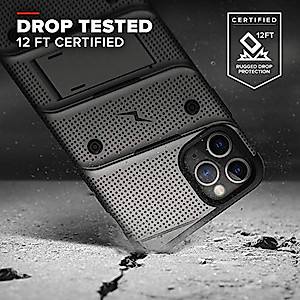 ZIZO Bolt Series iPhone 11 Pro Case - Heavy-Duty Military-Grade Drop Protection w/Kickstand Included Belt Clip Holster Tempered Glass Lanyard - Gun Metal Gray