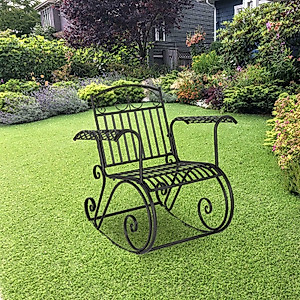 JHUS Black Outdoor Rocking Chair Wrought Iron Porch Patio Pool Metal Rocker Armchair Mikalo Chair Rocking Chair Rocker Chair Rocker Camp Chair Rocker Recliner Rocking Camp Chair Rocking Chairs