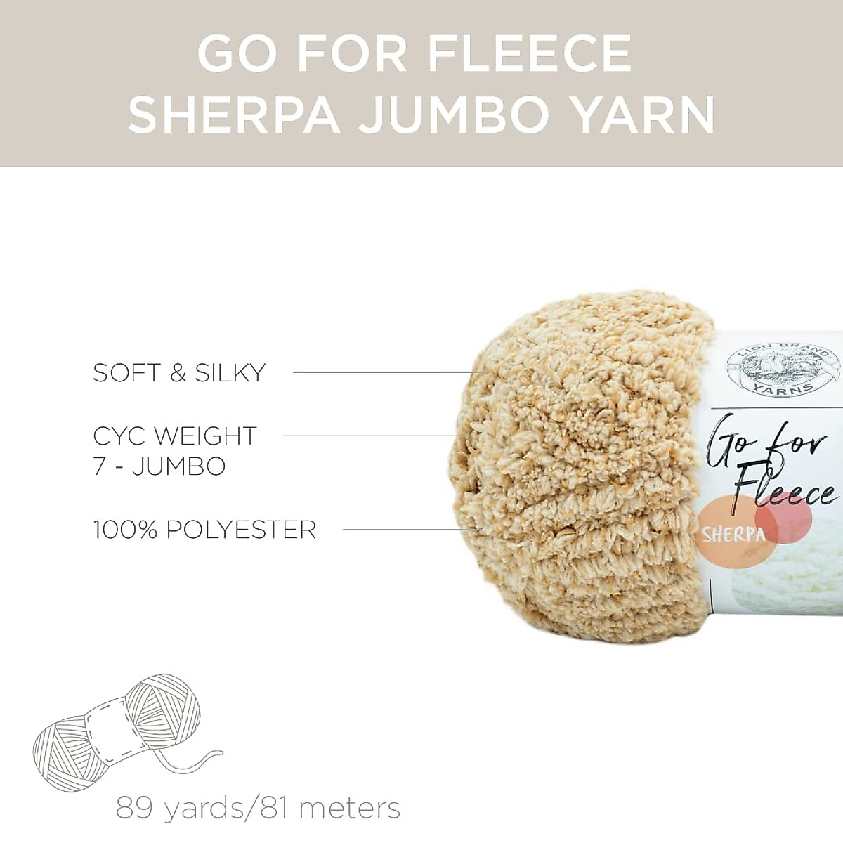Lion Brand Yarn Go for Fleece Sherpa Jumbo Yarn for Knitting, Crocheting, and Crafting, 3 Pack, Honey