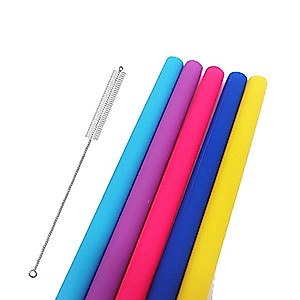 Reusable Silicone Drinking Straws - Set of 5 - BPA Free - Free Cleaning Brush Included - Work with 20 or 30oz Tumblers, Bubba & Yeti Mugs - Perfect for Smoothies