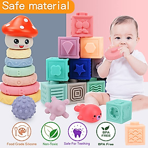 Snlywan Montessori Toys for Babies 6-12 Months,25 PCS Infant Baby Blocks,Incl Soft Blocks for Babies & Stacking Rings & Sensory Balls & Baby Bath Toys,Sensory Developmental Learning Toys for Babies