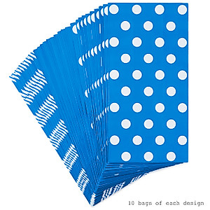 Hallmark Blue Party Favor and Wrapped Treat Bags, Assorted Designs (30 Ct., 10 Each of Chevron, White Dots, Solid) for Birthdays, Baby Showers, School Lunches, Hanukkah, Care Packages, May Day