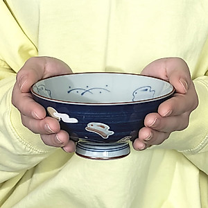MINO WARE JAPAN Traditional Style Japanese Ceramics Rice Bowl Chawan Pottery, Dishwasher Microwave Safe Made in Japan (Totoya Usagi, Medium (oohira))