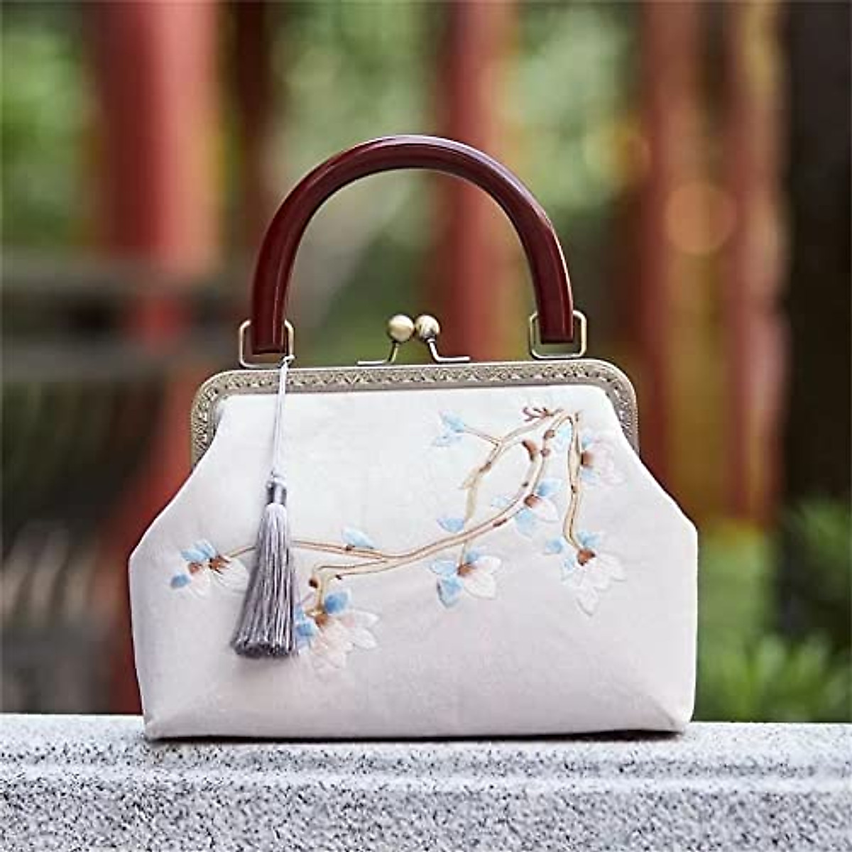 DANN Traditional Embroidery Bag Chinese Tassel Handbag Women's Cheongsam Bag Hanfu Dinner Handbag (Color : E, Size : 26cmx17cmx8cm(LxHxW))