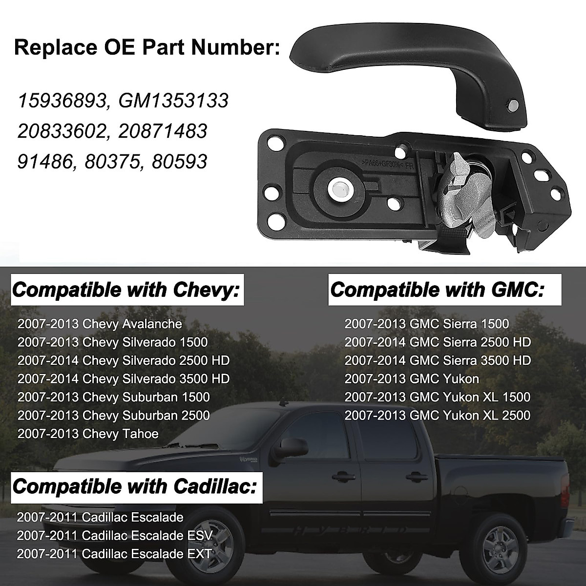Interior Inside Front Right Passenger Door Handle Fit for Chevy Silverado Avalanche Suburban Tahoe Cadillac Escalade GMC Sierra Yukon 2007 2008 2009 2010 2011 2012 2013 2014 Replace OE# 80375