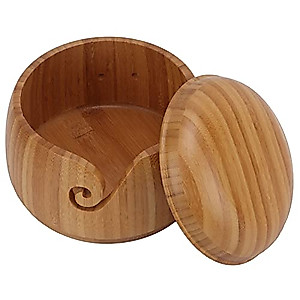 Yarn Bowl, Bamboo Crocheting Bowl Round Knitting Wool Storage Yarn Storage Handmade With Holes, With Removable Lid, Yarn Storage Bowl for DIY Knitting Crocheting Accessories, Large Capacity