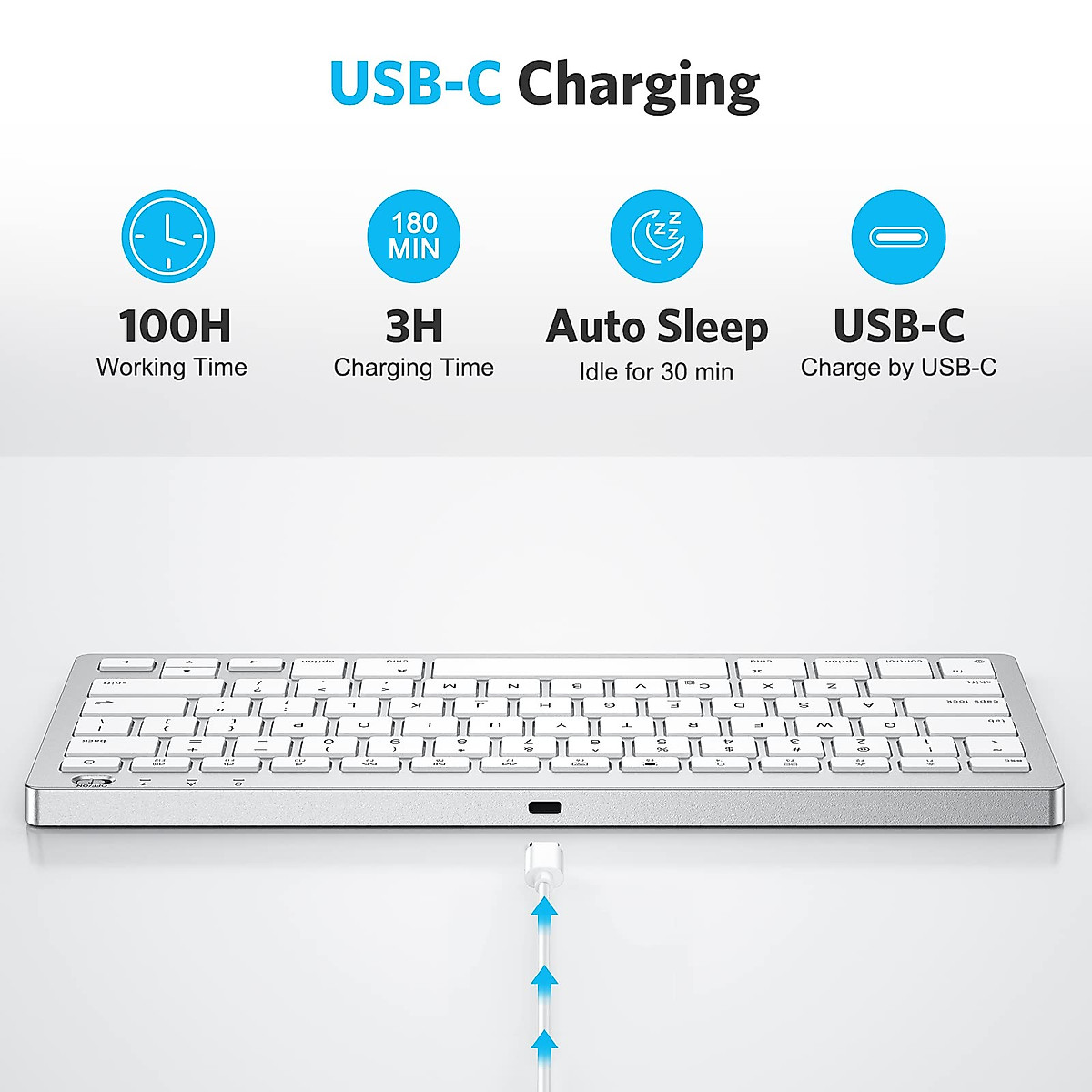 Emetok for iPad Keyboard [Aluminum Base, Big Keycap, Rechargeable], Portable Bluetooth 5.1 Keyboard for iPad 10th/9th/8th, iPad Pro 11/12.9, iPad Air/Mini/iPhone, Silver
