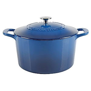 MARTHA STEWART Gatwick 7 QT Enamel Cast Iron Dutch Oven, Classic Blue