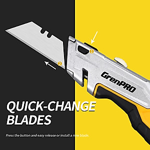 GRENPRO 2-Pack Utility Knife, SK5 Heavy Duty Retractable Folding Utility Knife, Storage Blade Design, Quick-change，Comes with 16 Extra CK75 Blades，Cut Cartons, Cardboard and Boxes,（Total 18 Blades）