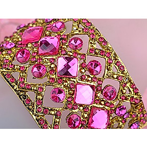 Alilang Womens Rhinestone Bracelet Exotic Golden Tone Fuchsia Pink Crystal Cuff Bangle